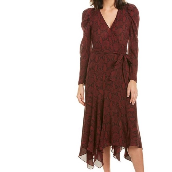 A.L.C. | Dresses | New Alc Tianna Silk Snakeskin Python Print Long Sleeve Wrap Midi Dress Sz ...